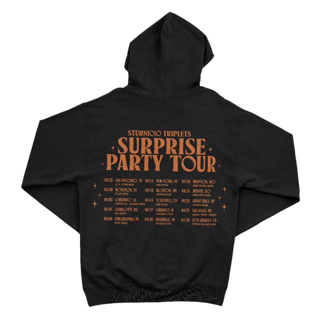 Sturniolo Surprise Party Tour Dates Hoodie - Black – Sturniolo Clothing